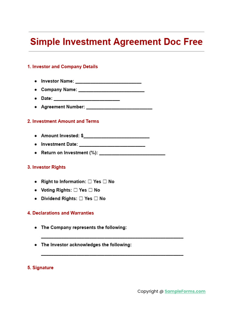 Simple Investment Agreement Doc Free | PDF