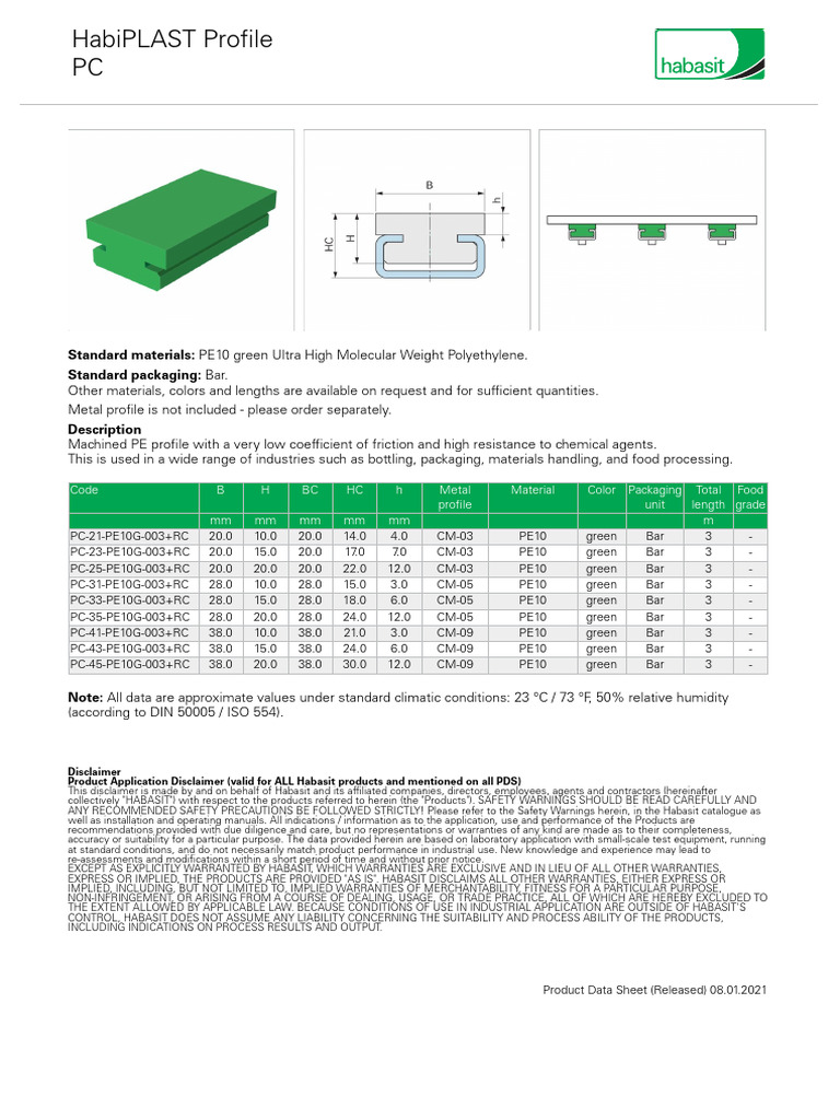 HabiPLAST Profile PC | PDF | Packaging And Labeling | Disclaimer