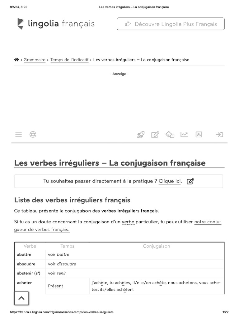 Les verbes irréguliers – La conjugaison française | PDF