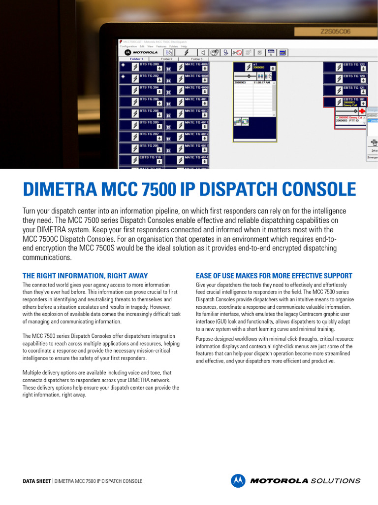 Dimetra mcc7500 Dispatch Console Datasheet | PDF | Usb | Computer Network