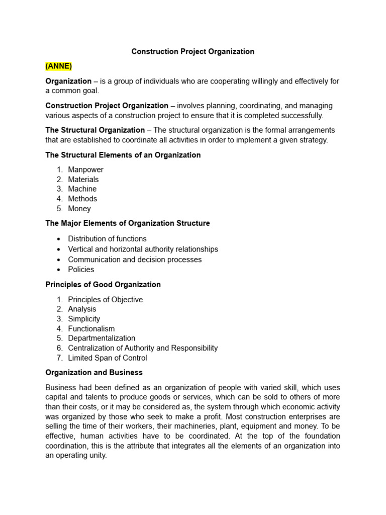 Construction Project Organization | PDF | Sole Proprietorship | Partnership