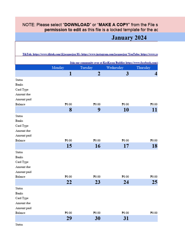 2024 Calendar Credit Card Statement Tracker | PDF