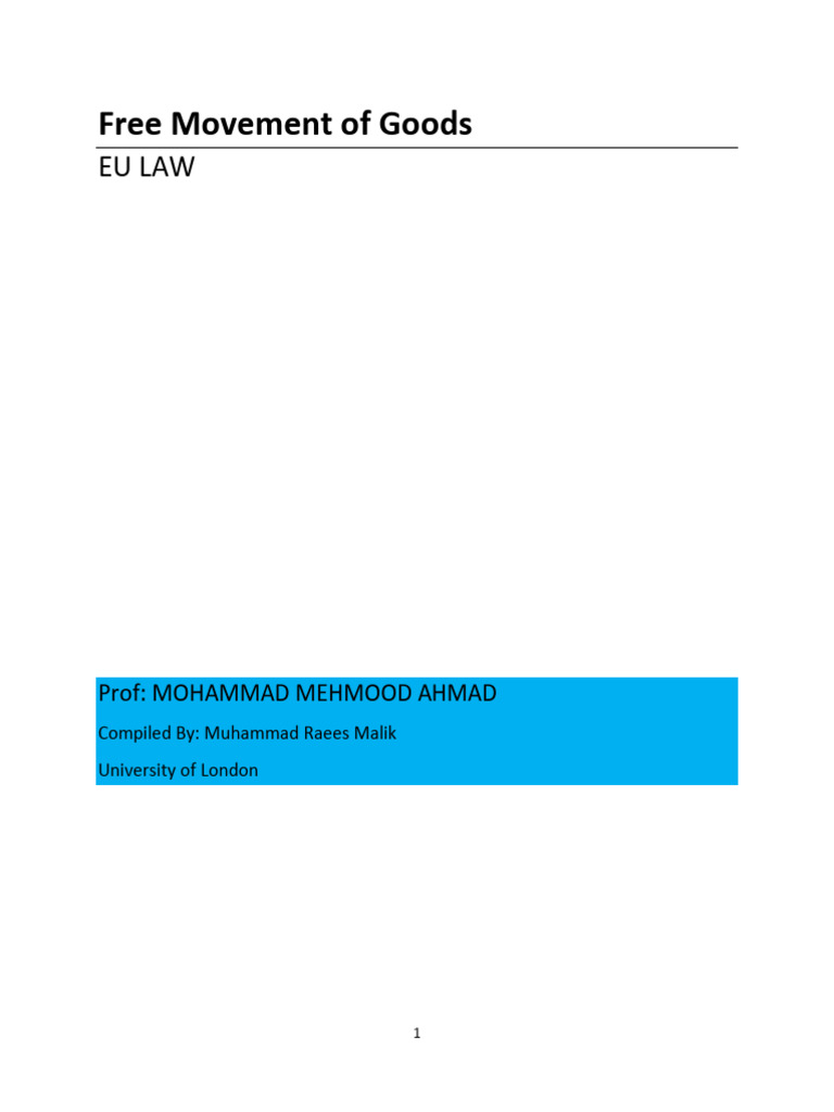 EU Free Movement of Goods Overview | PDF | Taxes | European Union Law