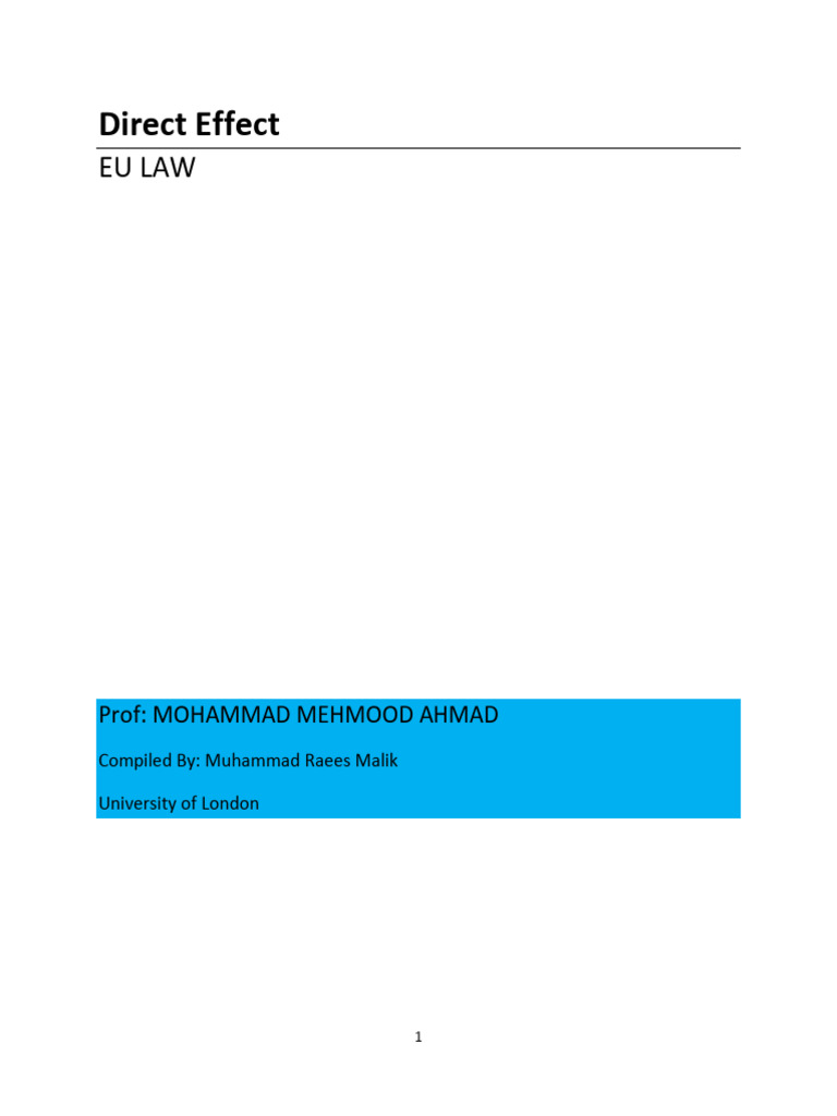 First Official Chapter Direct Effect | PDF | European Union Law ...