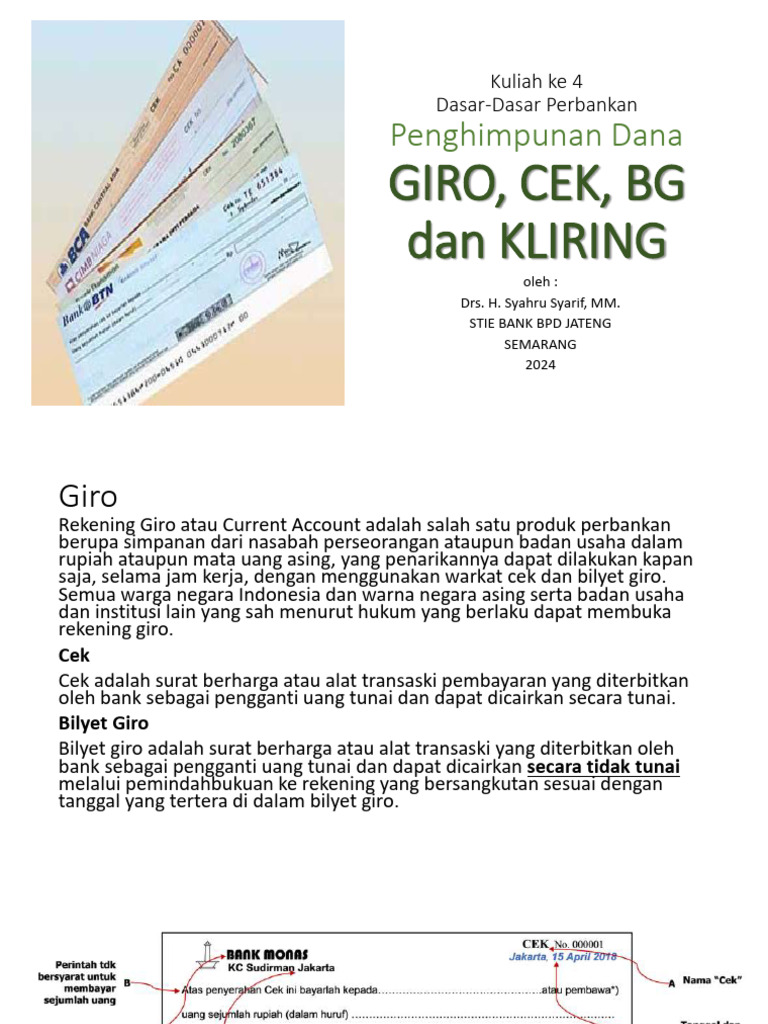 Perbedaan Cek, BG, dan Giro dalam Bank | PDF | Pengelolaan Keuangan & Uang