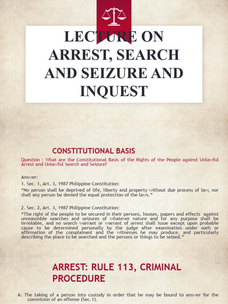 Lecture on Arrest | PDF | Search And Seizure | Search Warrant