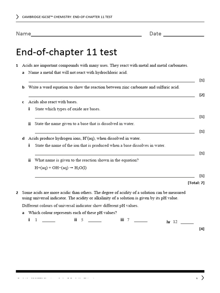 Igcse Chemistry 5ed TR End of Chapter Test 11 | PDF | Acid | Chemical ... Igcse Chemistry 5ed TR End of Chapter Test 11 | PDF | Acid | Chemical ...