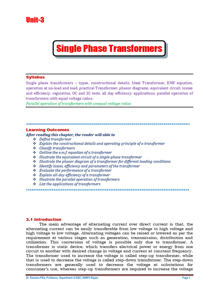 Single Phase Transformers | PDF | Transformer | Electromagnetic Induction