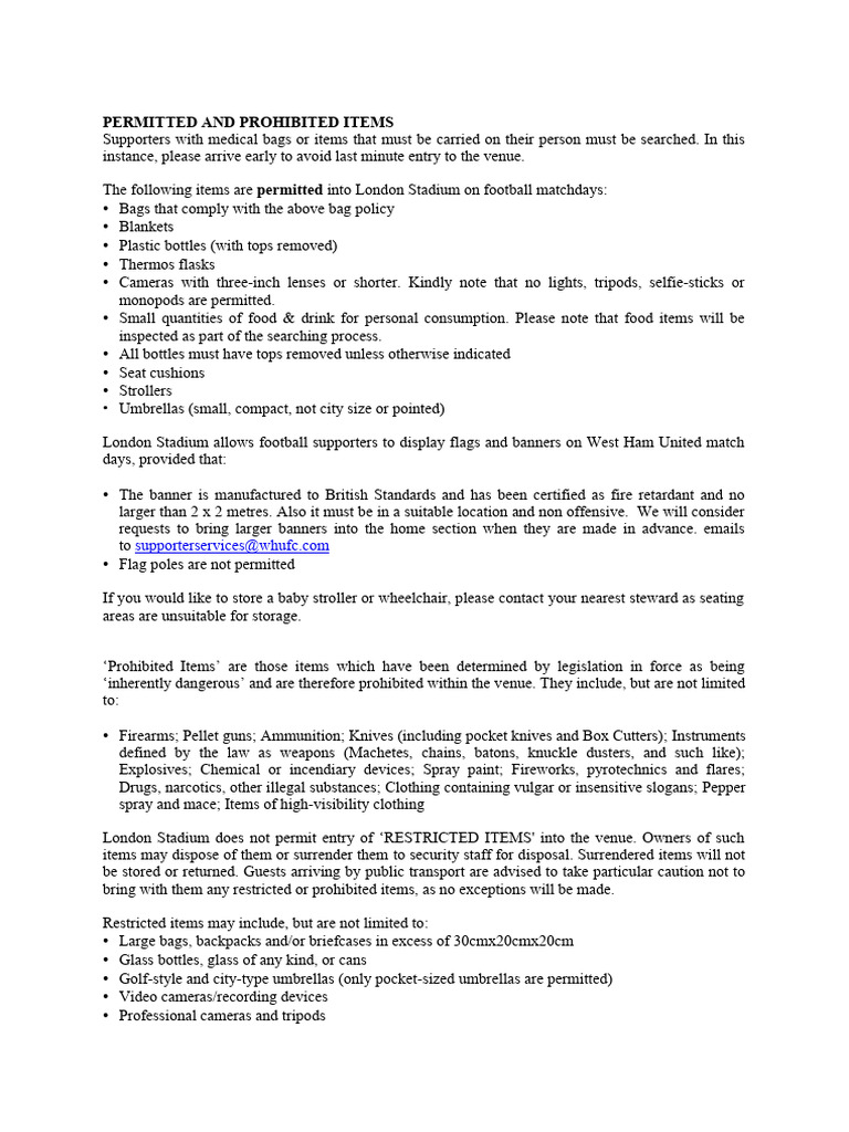 Permitted and Prohibited Items | PDF | Lifestyle