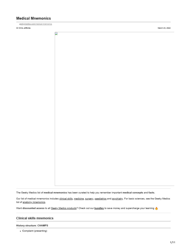 Medical Mnemonics | PDF | Heart | Medical Specialties