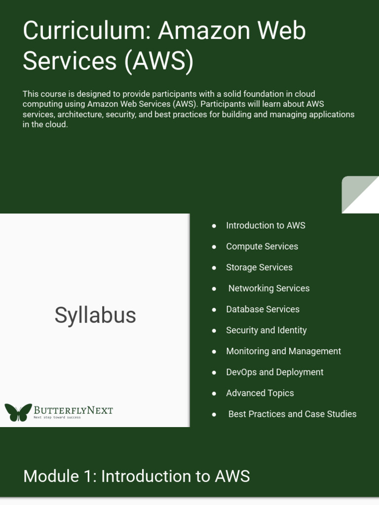 Amazon Web Services AWS Curriculum Butterfly Next | PDF | Amazon Web Services | Cloud Computing