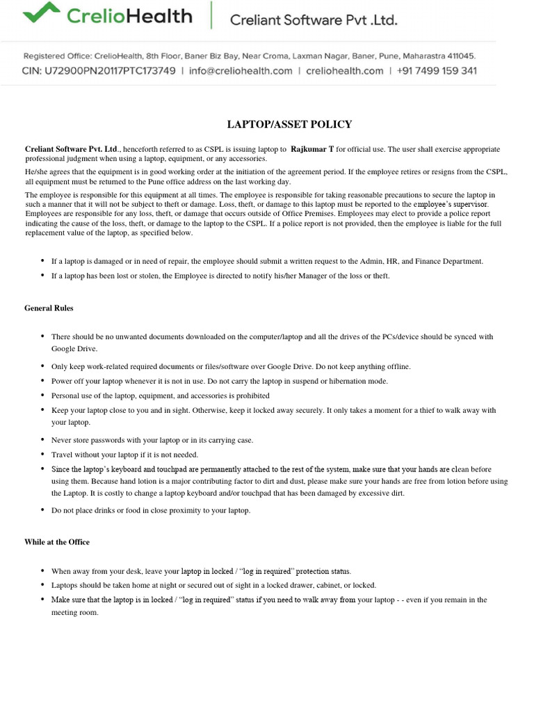 Laptop Policy | PDF | Laptop | Theft