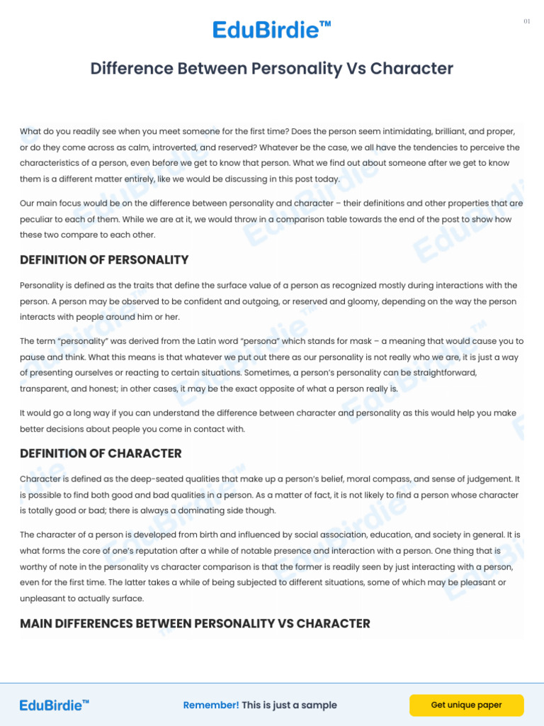 Personality vs. Character Explained | PDF | Morality | Attitude ...