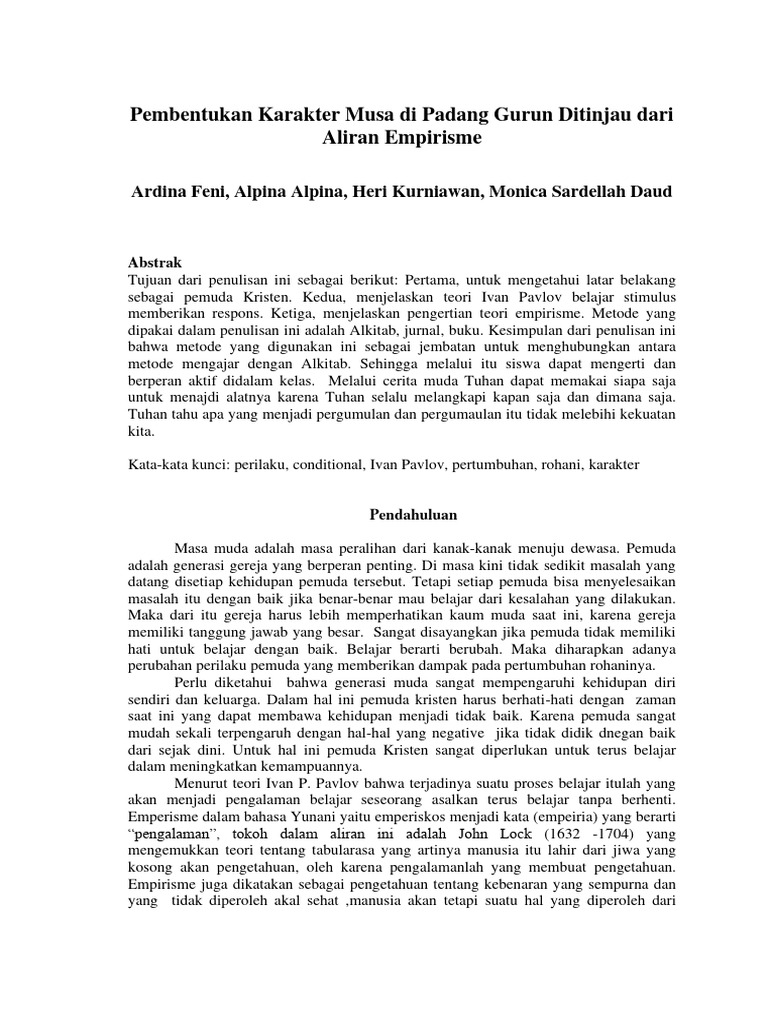 Pembentukan Karakter Musa Di Padang Gurun Ditinjau Dari Aliran ...