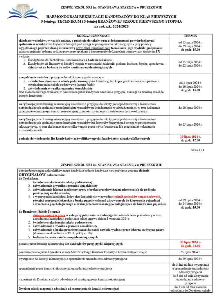 Harmonogram Naboru 2024 25 | PDF