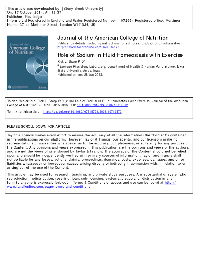 Role of Sodium in Fluid Homeostasis With Exercise | PDF | Dehydration ...