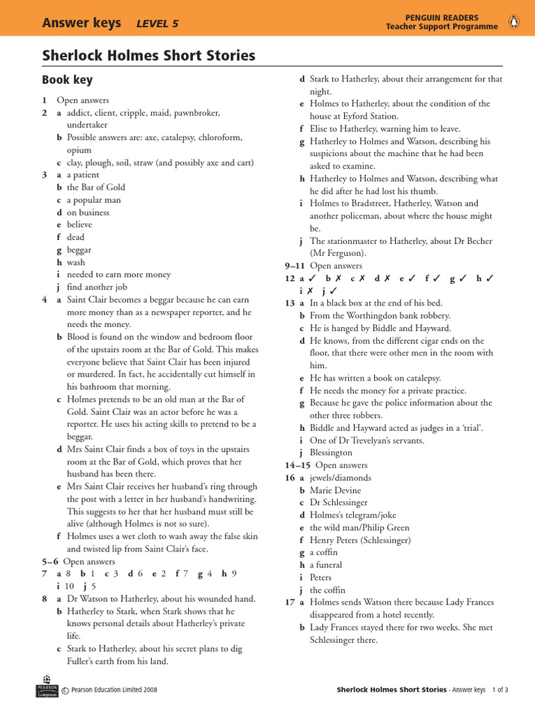 Sherlock Holmes Teachers Resources Key | PDF | Dr. Watson