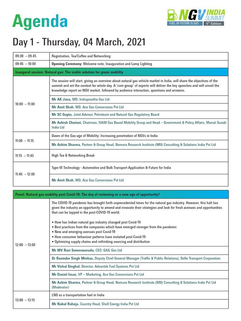 NGV India Summit Agenda 2021 | PDF | Fossil Fuels | Natural Gas
