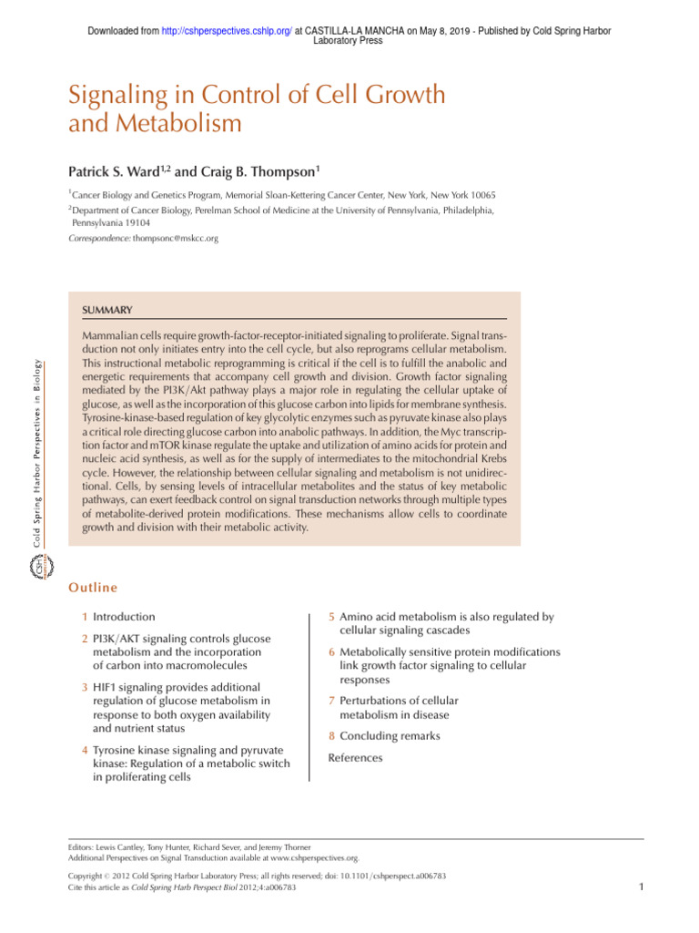 T10. Signaling in Control of Cell Growth and Metabolism | PDF ...