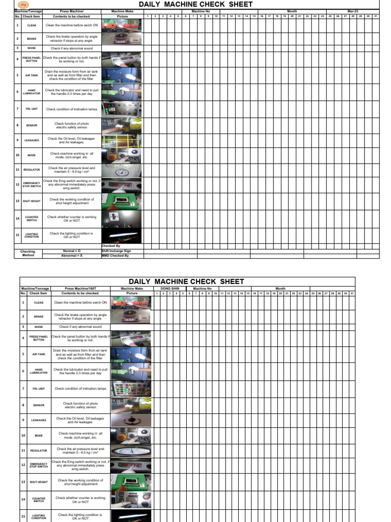 F-M014-Daily Machine Check List | PDF | Switch | Lighting