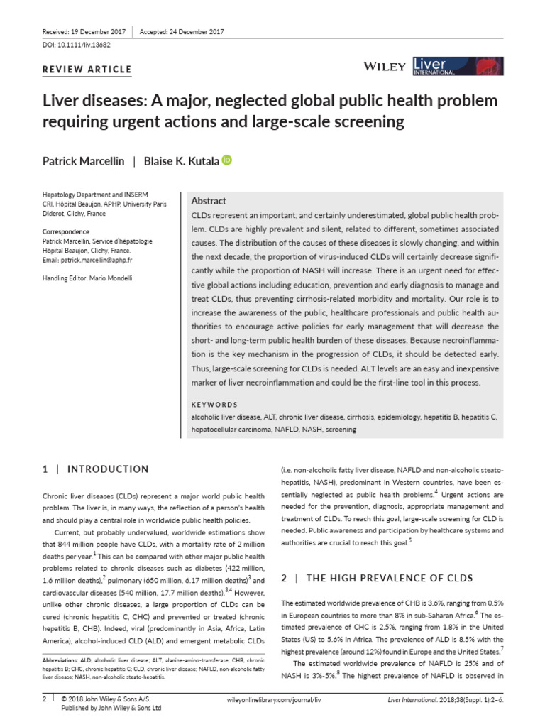 Liver International - 2018 - Marcellin - Liver Diseases A Major Neglected Global Public Health ...