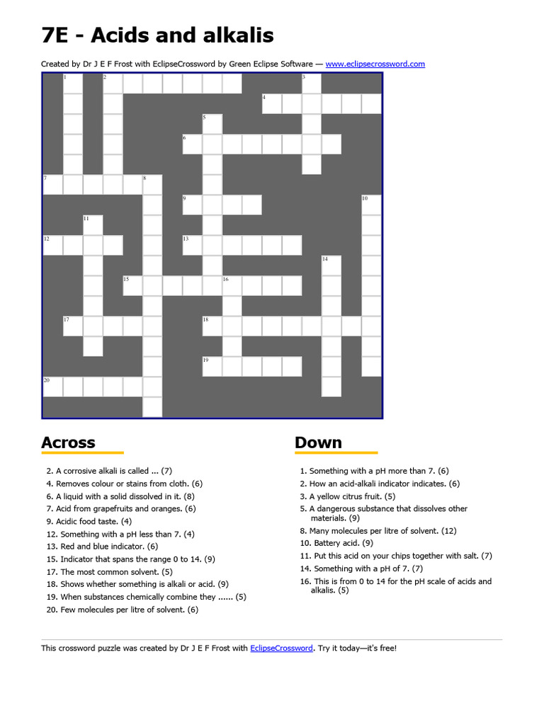 7e Acids Alkalis Crossword | PDF