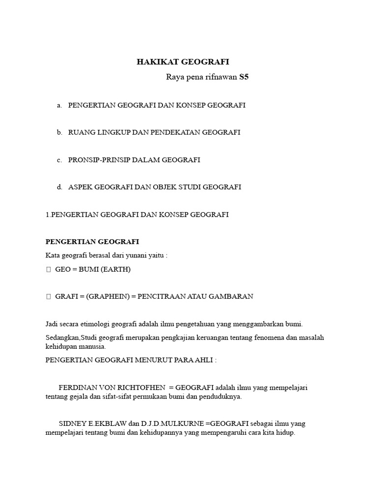 Pendekatan Dasar dalam Geografi | PDF