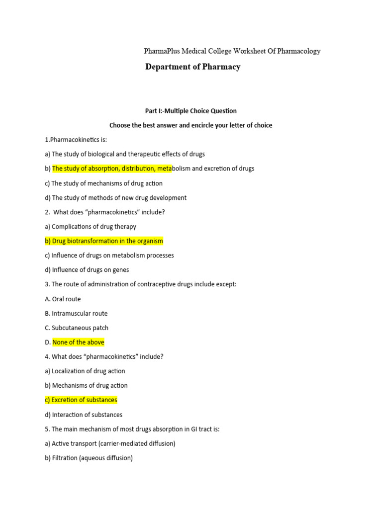 Pharmacology Worksheet | PDF | Insulin | Pancreas