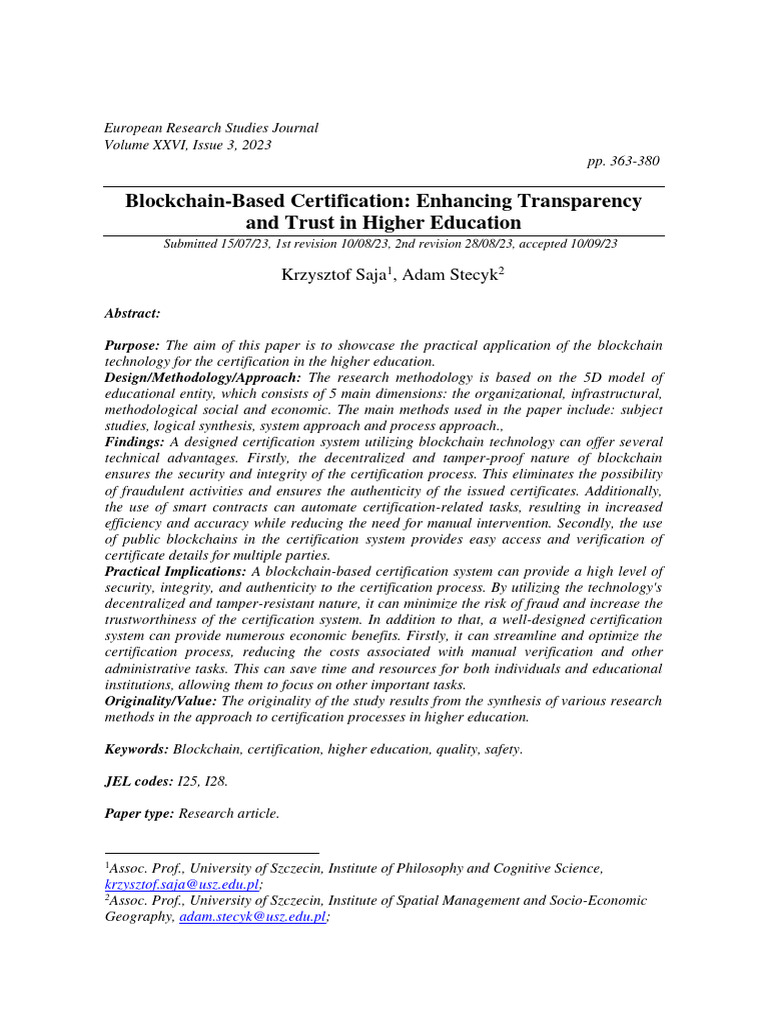 Blockchain-Based Certification - Enhancing Transparency and Trust in ...