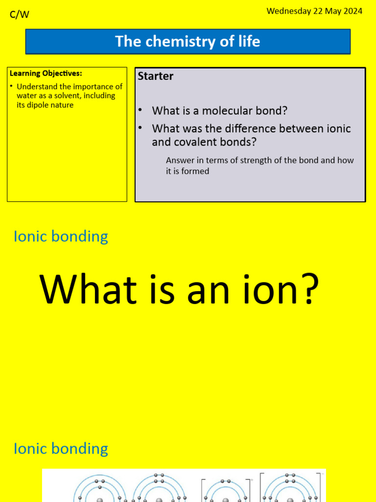 1A1 The Chemistry of Life | PDF | Chemical Bond | Water