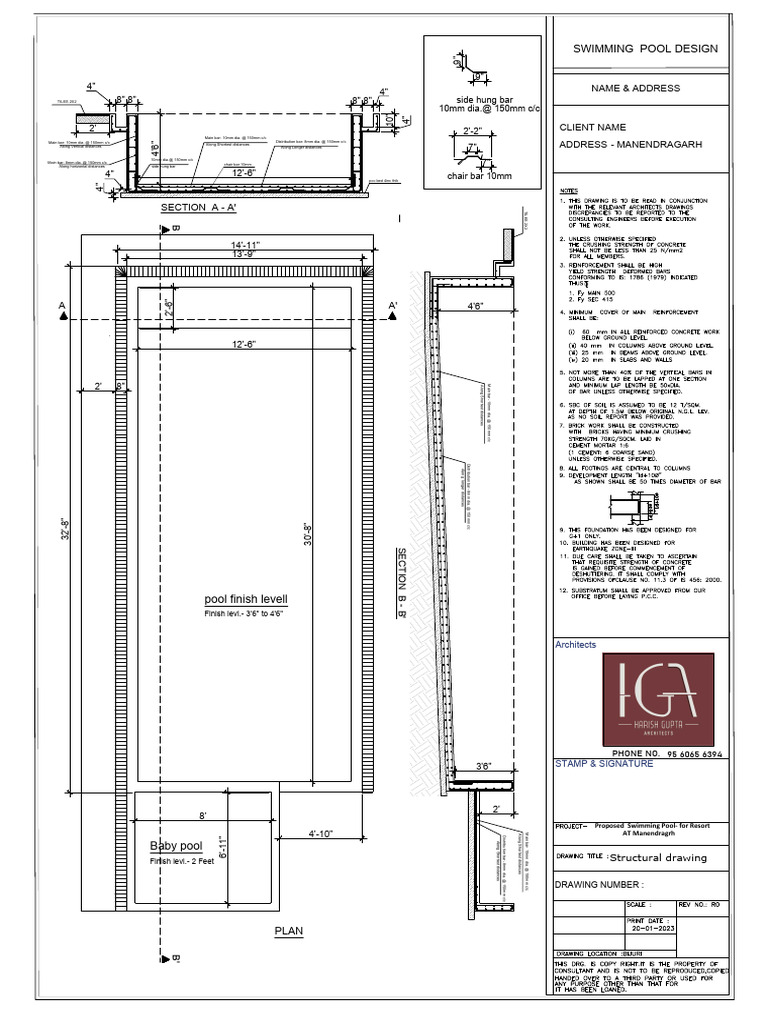 Swimming Pool Structural Design Details | PDF