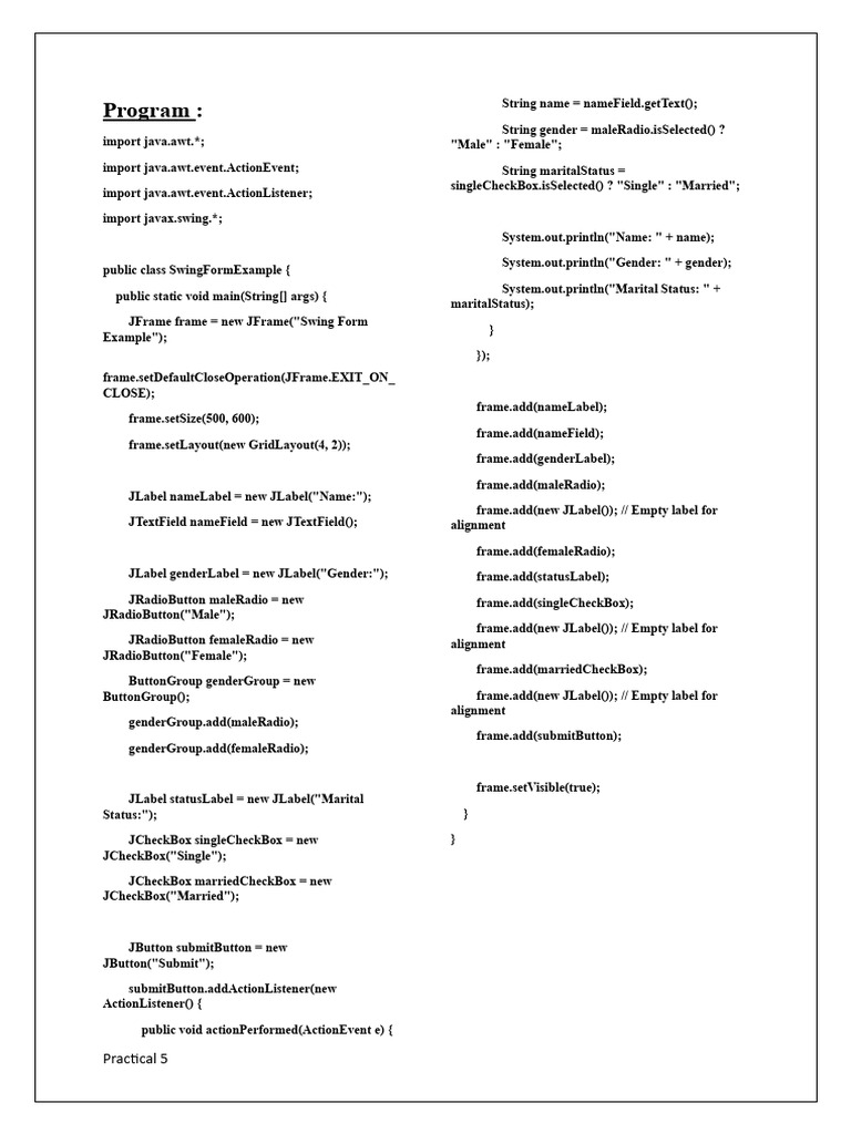 Java 5 Prac | PDF | System Software | Software