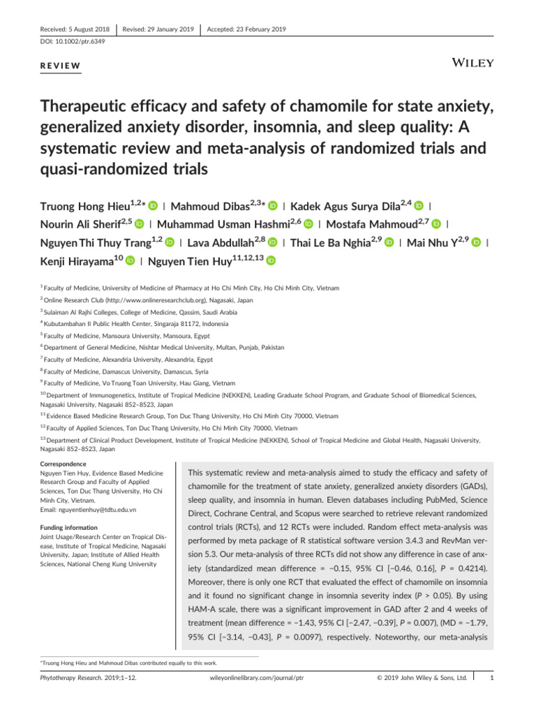 Chamomile - Stress - Anxiety - Clinical - Meta Analysis | PDF ...