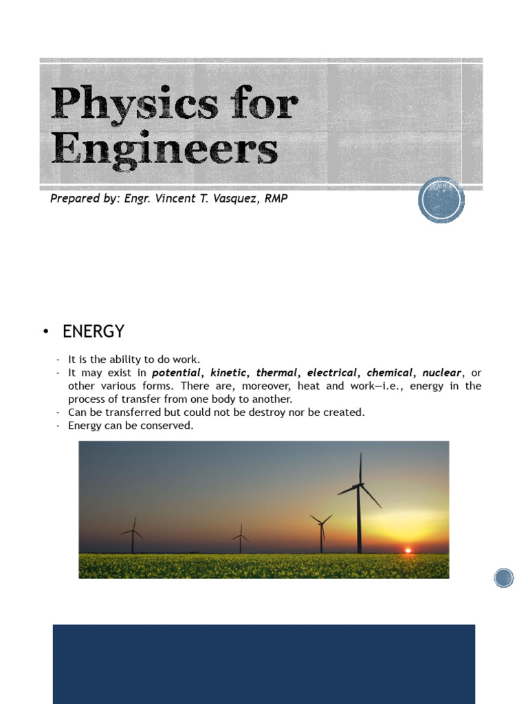 Physics For Engineers - Energy, Work and Power | PDF | Potential Energy | Force