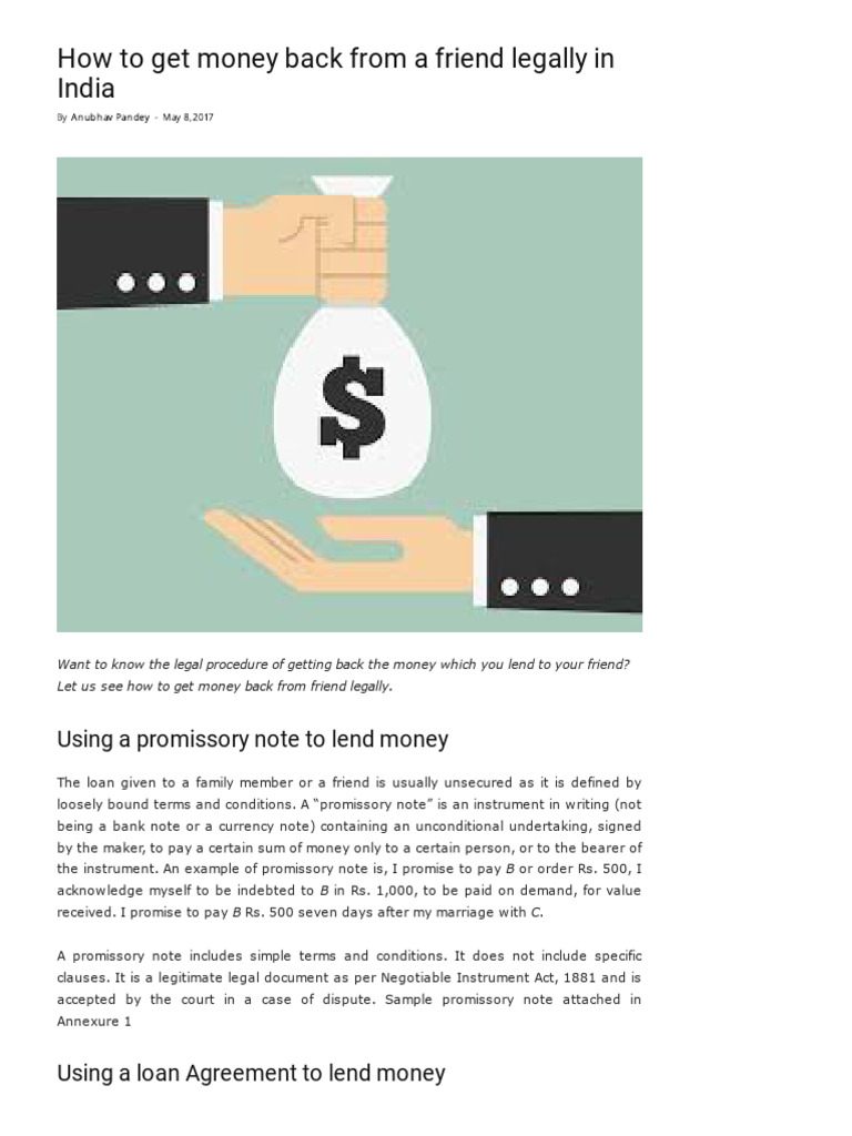 How To Get Money Back From Friend Legally Ipleaders | PDF | Promissory ...