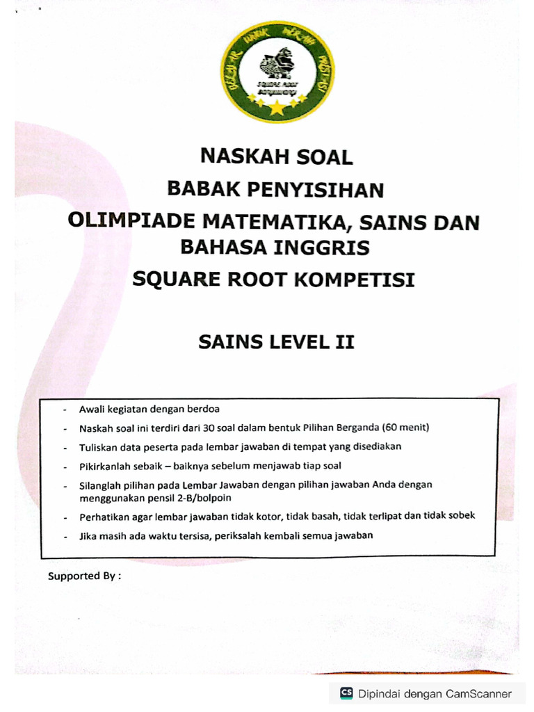 Soal Sains Level 2 Square Root 2024 | PDF