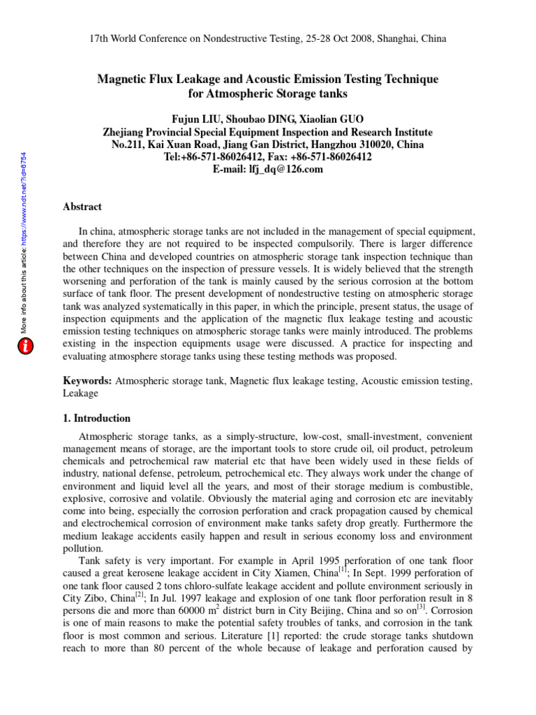 Magnetic Flux and Acoustic Testing for Tanks | PDF | Physical Sciences ...