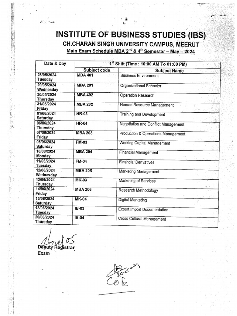Date Sheet of Main Examination MBA 2nd & 4th Semester May-2024 - 22-05-2024 - 1716375794 | PDF