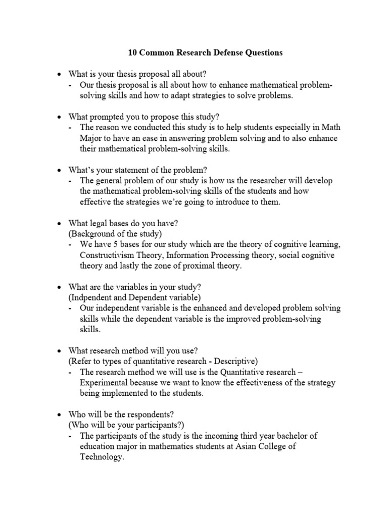 10 Common Research Defense Questions | PDF | Teaching Mathematics ...
