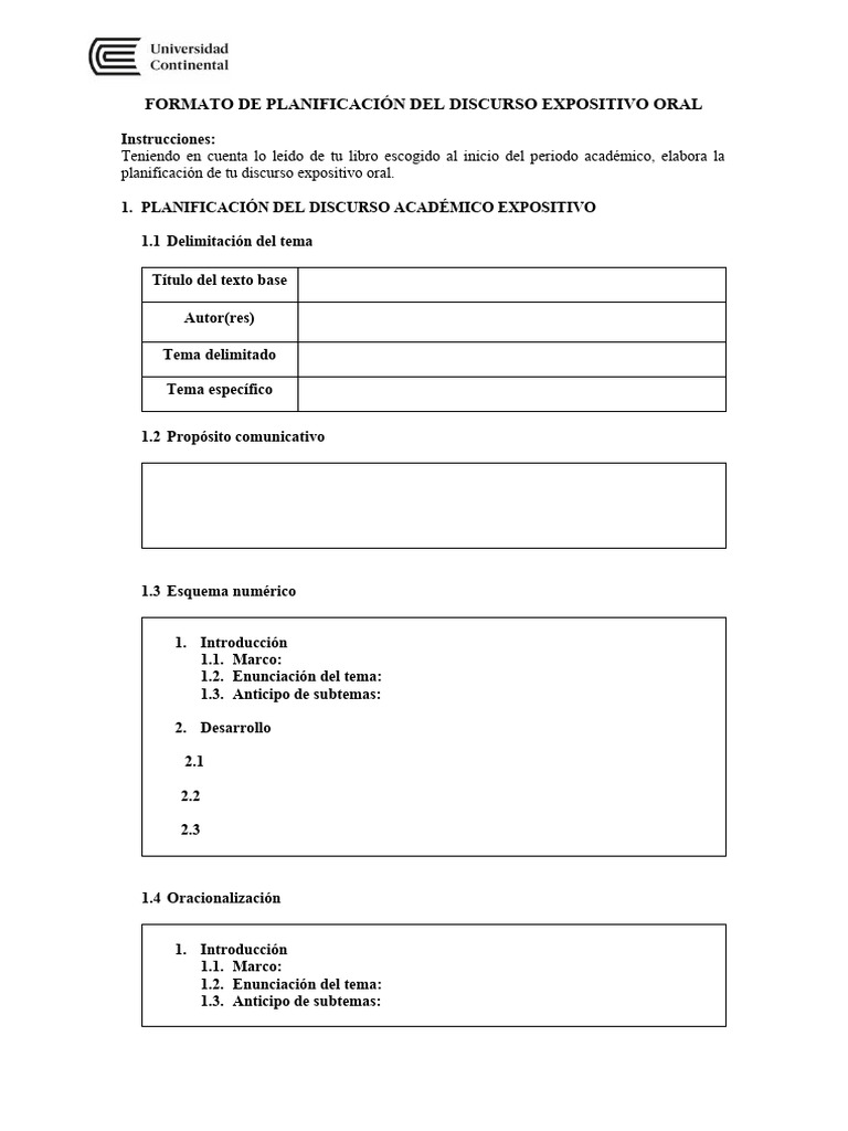 Formato de Planificación Del Discurso Expositivo Oral | PDF