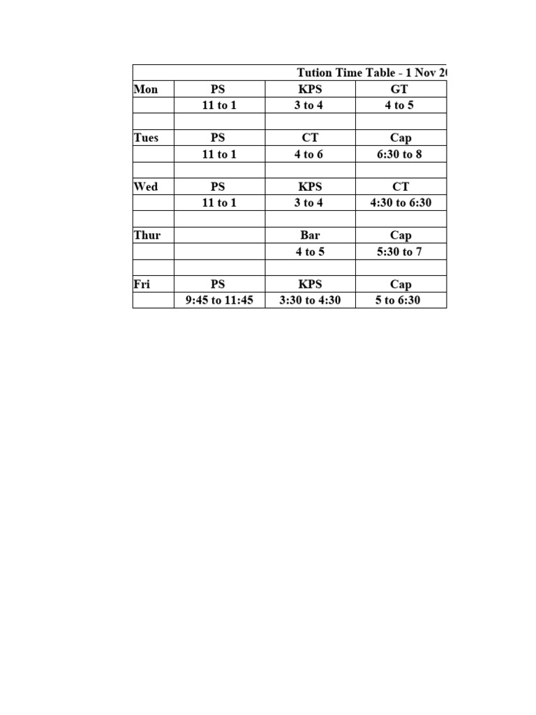 Tution Time Table 01-01-20 | PDF