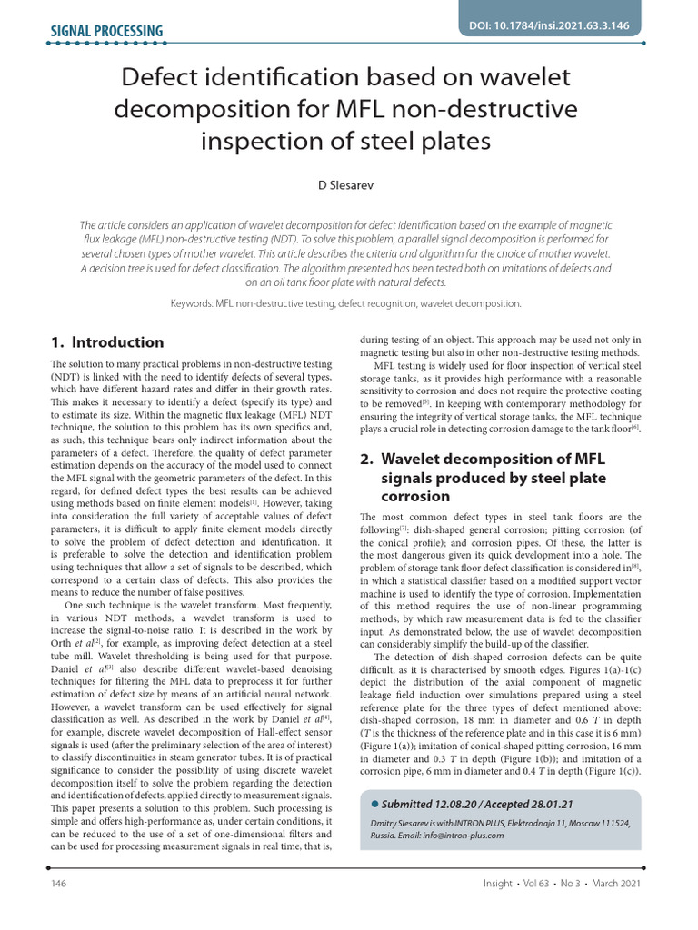 Wavelet Decomposition for MFL Defect Detection | PDF | Nondestructive ...