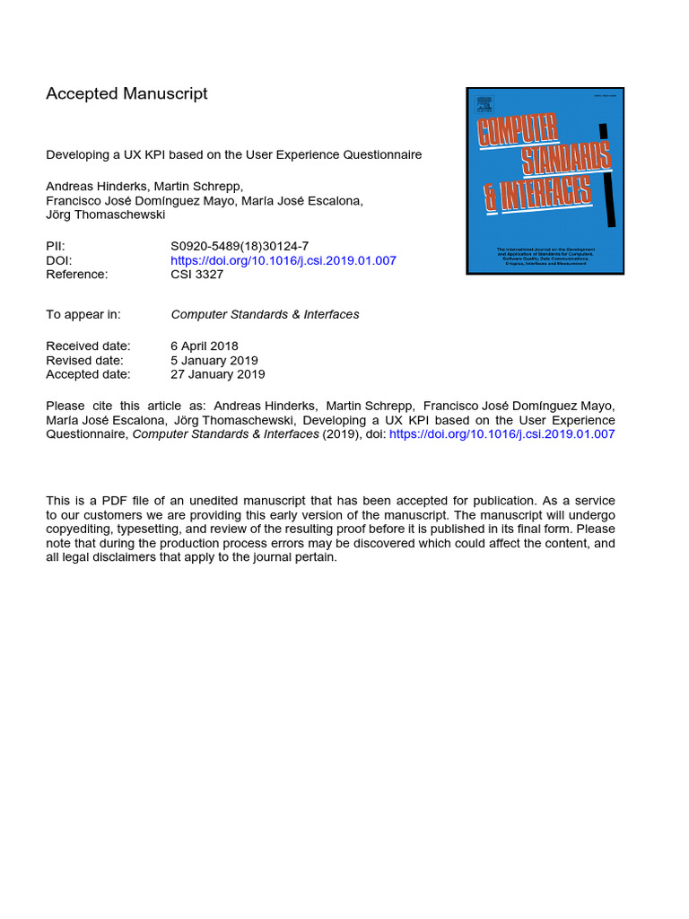 Developing a UX KPI based on the User Experience Questionnaire | PDF | User Experience | Usability