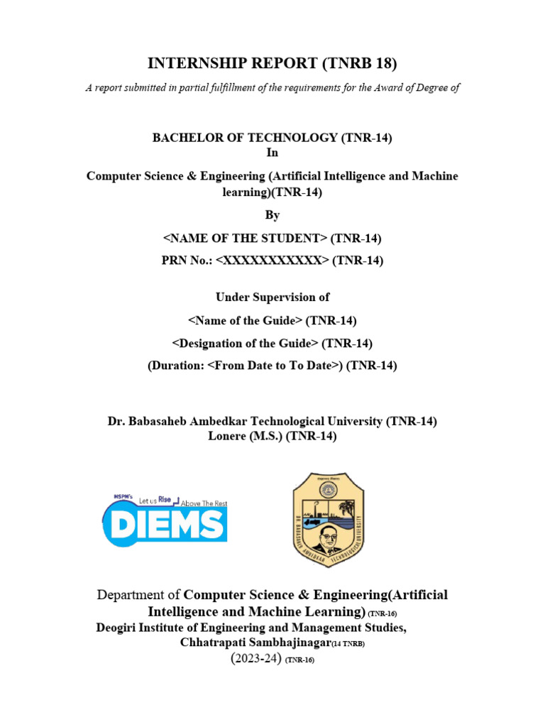 B-Tech Sample Internship Report Format-cse | PDF | Computer Science | Science