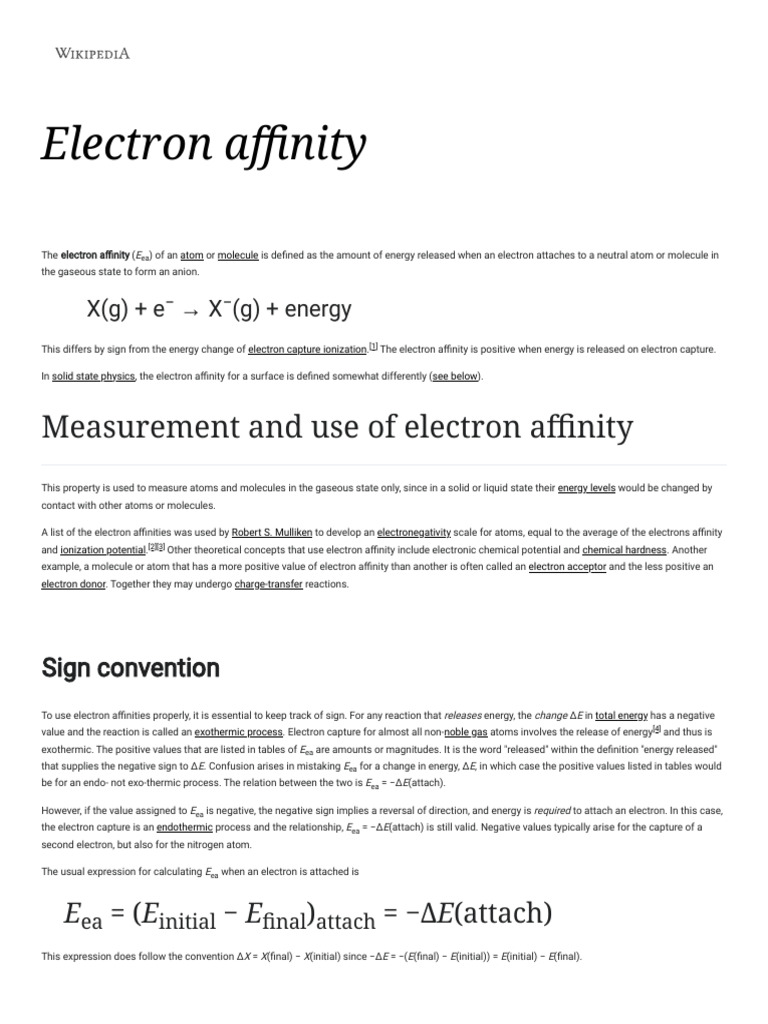 Understanding Electron Affinity | PDF | Condensed Matter Physics ...