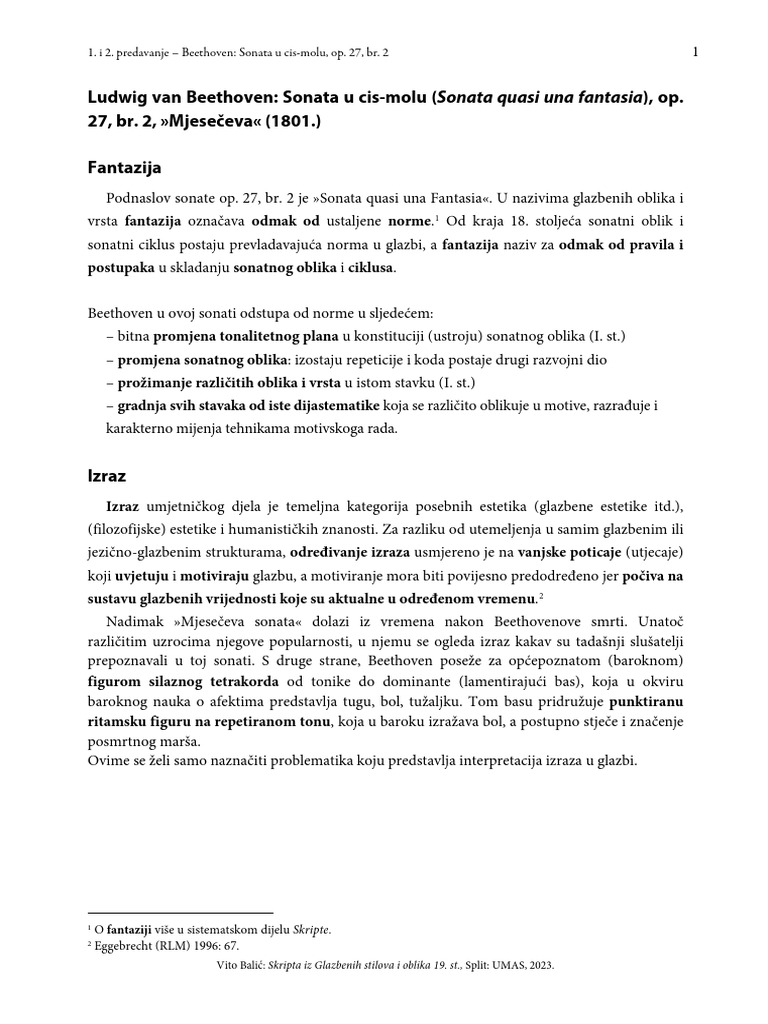 01 Beethoven Op 27 BR 2 Predavanje | PDF