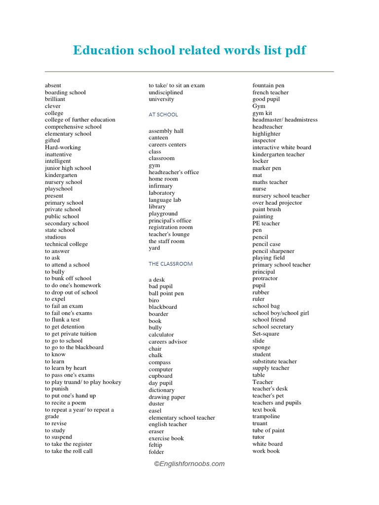 Education School Related Words List | Download Free PDF | Schools ...