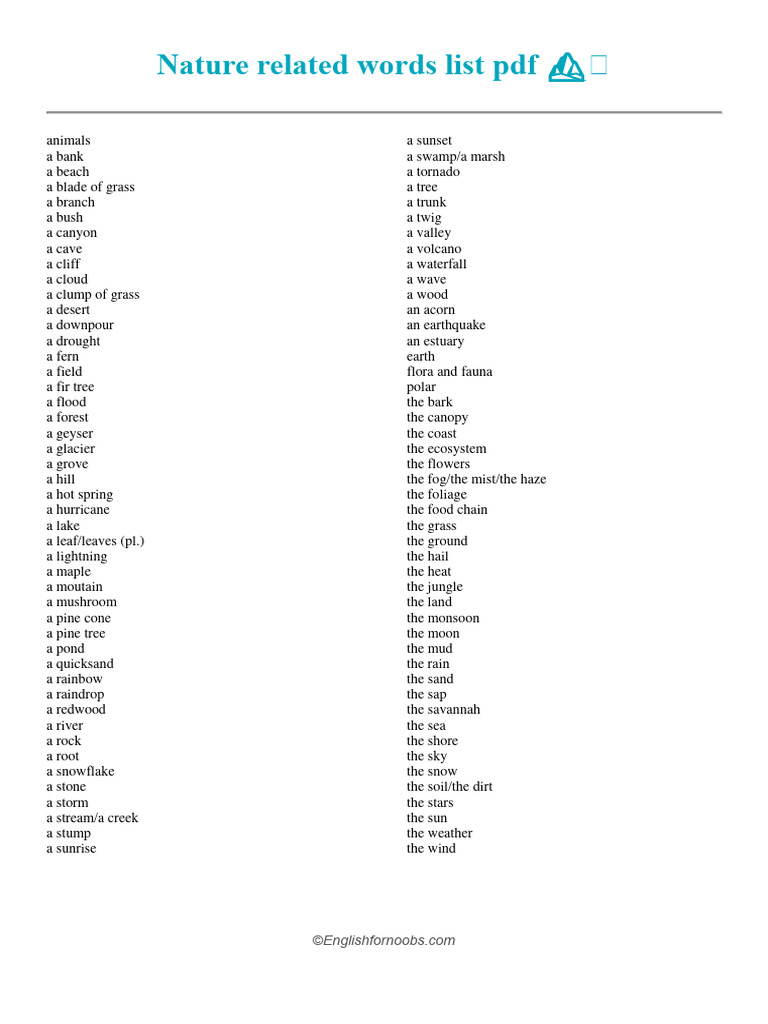 Nature Related Words List PDF | PDF | Trees | Rain