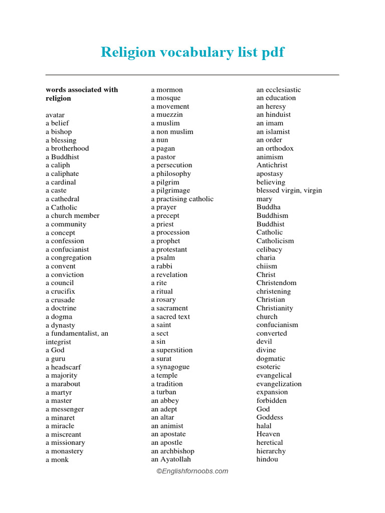 Religion Vocabulary List | Download Free PDF | Catholic Church | Heaven