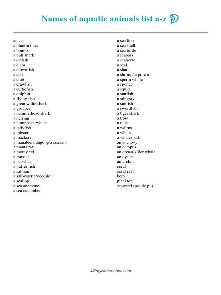 Aquatic Animals A-Z List | PDF